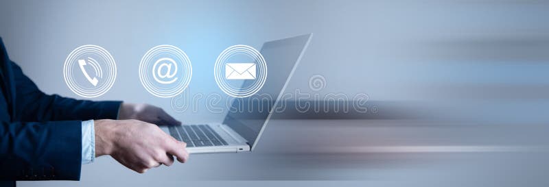 Man Holding Computer with Social Media Icon Stock Image - Image of ...