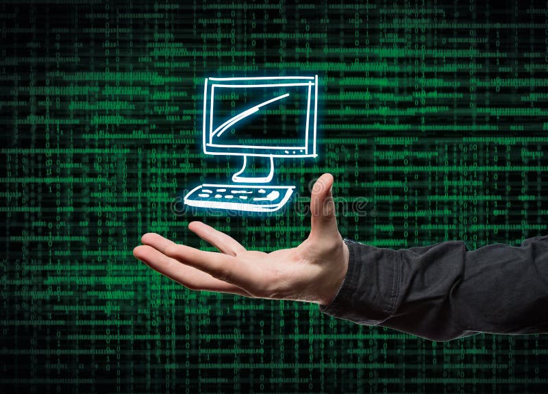 Man Holding a Computer Symbol Stock Image - Image of pulse, cyberspace ...