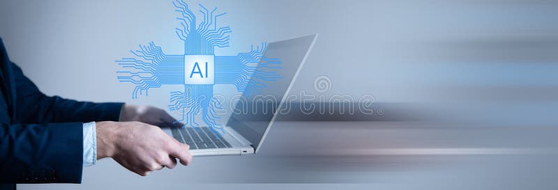 Man Holding Computer and Using a Digital Device and Data Theme Drawing ...