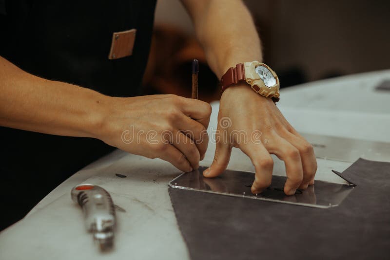 Man Holding Crafting Tool and Working. Close Up of a Master Working ...