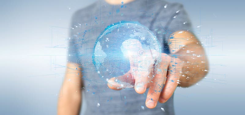 Man Holding a 3d Rendering Data Earth Globe Stock Photo - Image of ...