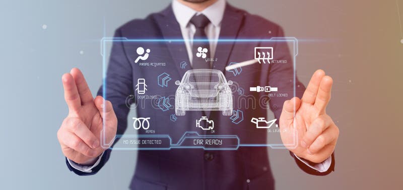 Man Holding a Dashboard Smartcar Interface Dashboard 3d Rendering Stock ...
