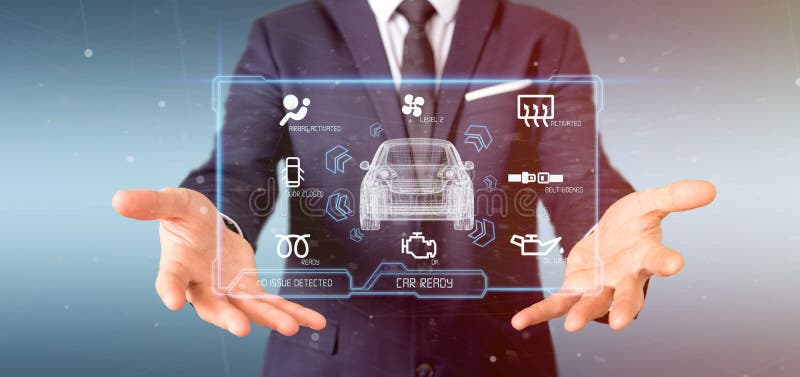 Man Holding a Dashboard Smartcar Interface Dashboard 3d Rendering Stock ...