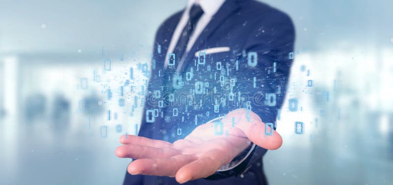 Man Holding Data Binary Cloud 3d Rendering Stock Photo - Image of ...
