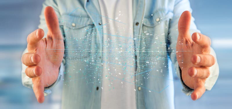 Man Holding Data Binary Cloud 3d Rendering Stock Image - Image of ...