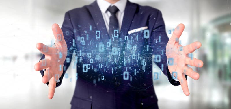 Man Holding Data Binary Cloud 3d Rendering Stock Photo - Image of ...