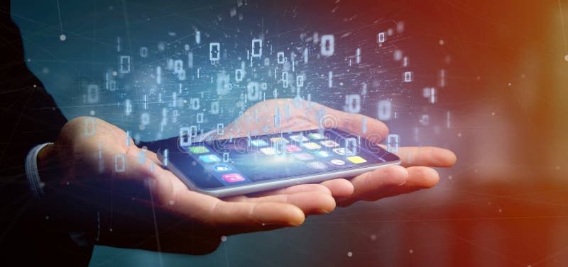 Man Holding Data Binary Cloud 3d Rendering Stock Photo - Image of ...