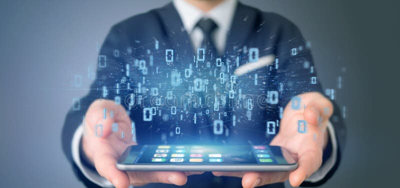 Man Holding Data Binary Cloud 3d Rendering Stock Photo - Image of ...