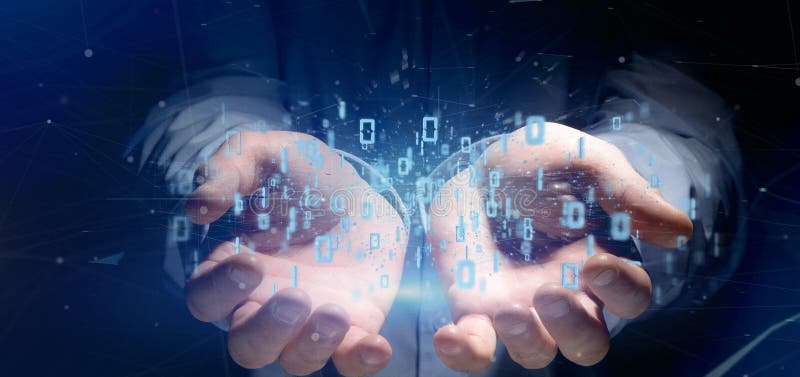 Man Holding Data Binary Cloud 3d Rendering Stock Photo - Image of information, binary: 117494258