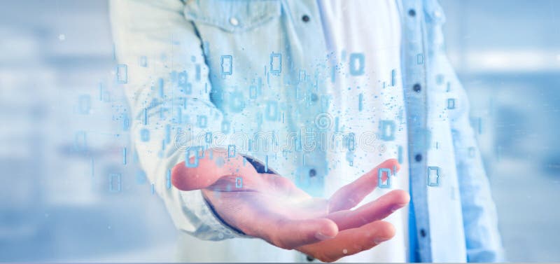 Man Holding Data Binary Cloud 3d Rendering Stock Photo - Image of cloud, pattern: 126164634