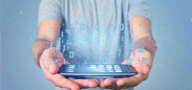 Man Holding Data Binary Cloud 3d Rendering Stock Photo - Image of coding, data: 127665130