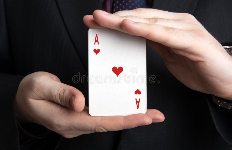 Man Holding a Deck of Cards and the Ace of Hearts Stock Image - Image ...