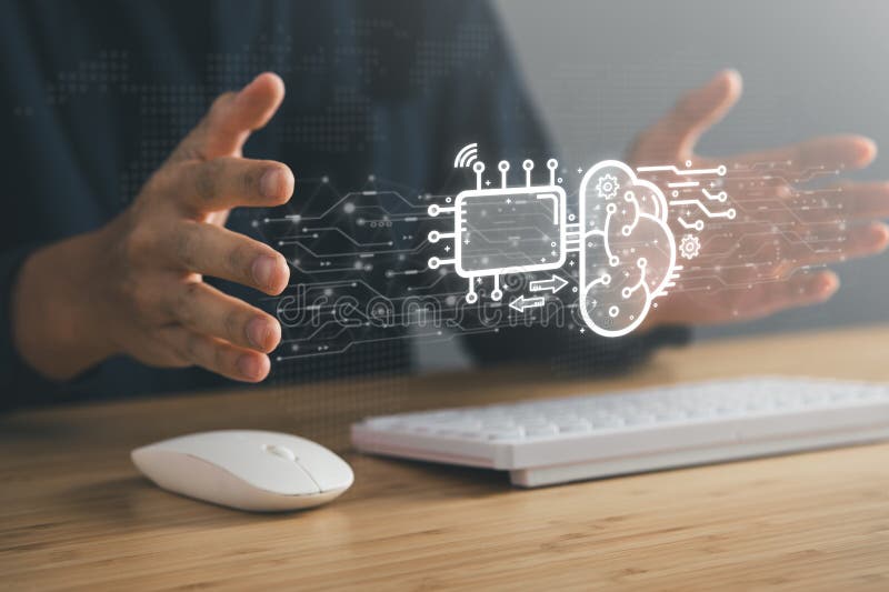 Man Holding Digital Screen of AI Icons Artificial Intelligence. Big Data, Science, Innovation ...