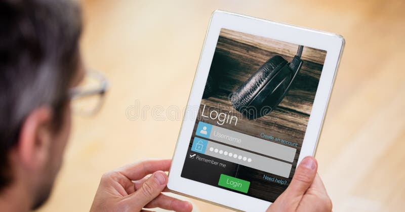 Man Holding Digital Tablet with Login Text Stock Photo - Image of ...