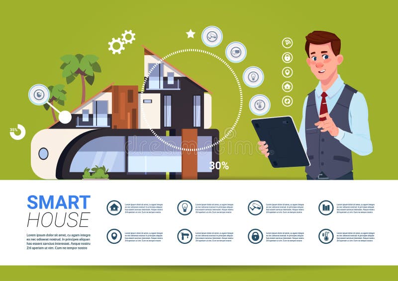Man Holding Digital Tablet with Smart Home Control and Administration ...