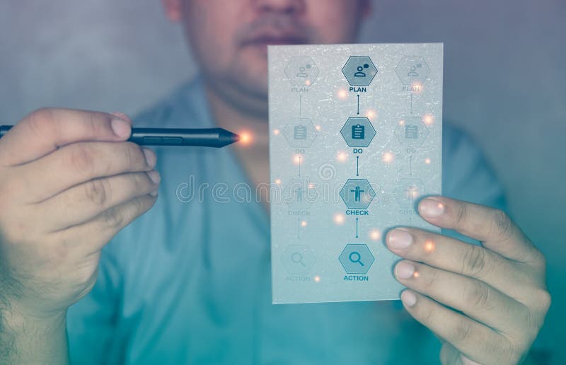 Man Holding Digital Tag and Icon with Plan - Do - Check - Action ...