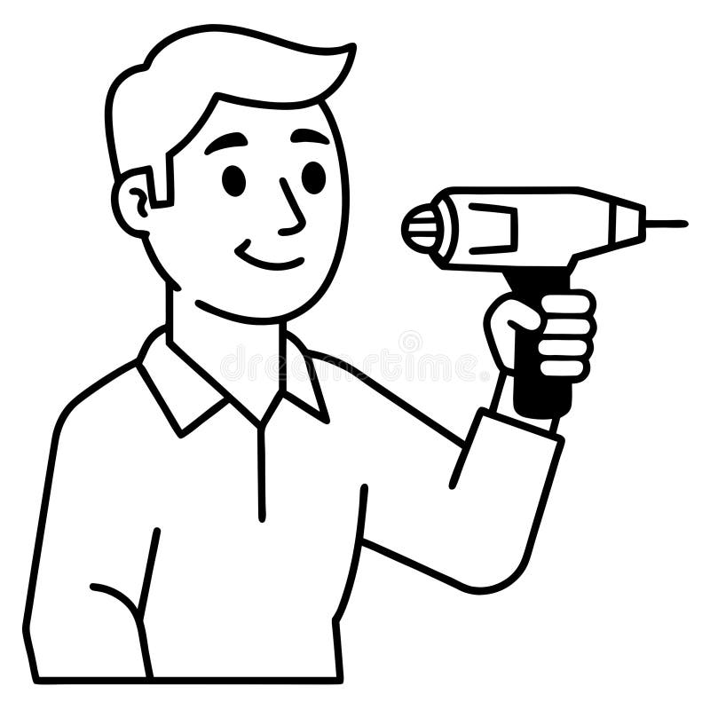 A Man is Holding a Drill and Smiling Stock Image - Image of improvement ...