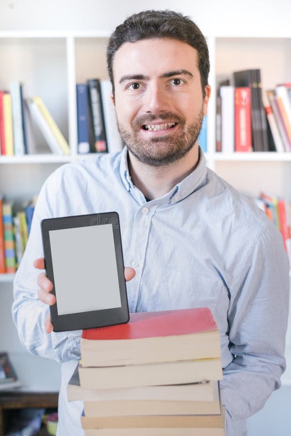 Man Holding an E-book Reader in Hands Stock Image - Image of internet ...