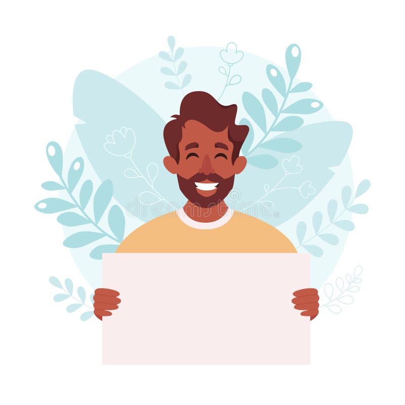 Man Holding Empty Banner. Smiling Man with Empty Placard. Vector ...