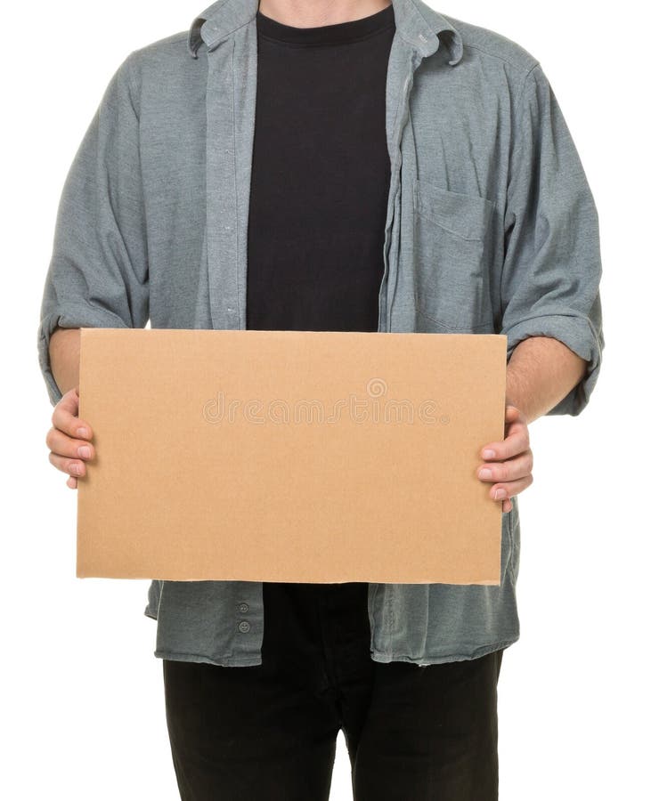 Man Holding Empty Cardboard Sign Stock Photo - Image of brown, black ...