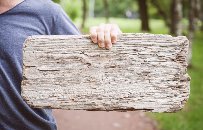 Man Holding Empty Wooden Board. Template Mock Up Stock Image - Image of ...
