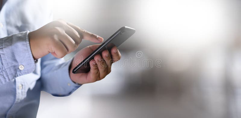 Man Holding En Hands and Using Digital Tablet Mobile Phone Telephone ...