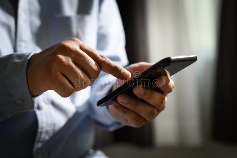 Man Holding En Hands and Using Digital Tablet Mobile Phone Telephone ...
