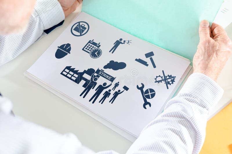 Strike concept on a paper stock photo. Image of hand - 261990810