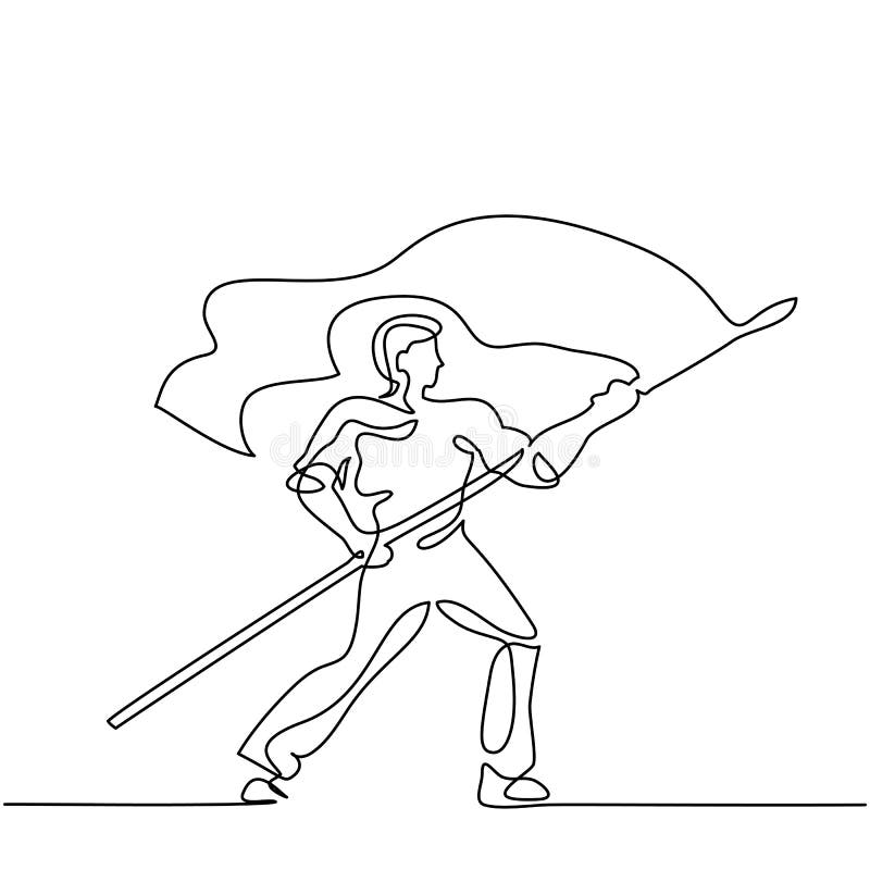 Man Holding Flag. Continuous Line Drawing Stock Vector - Illustration ...