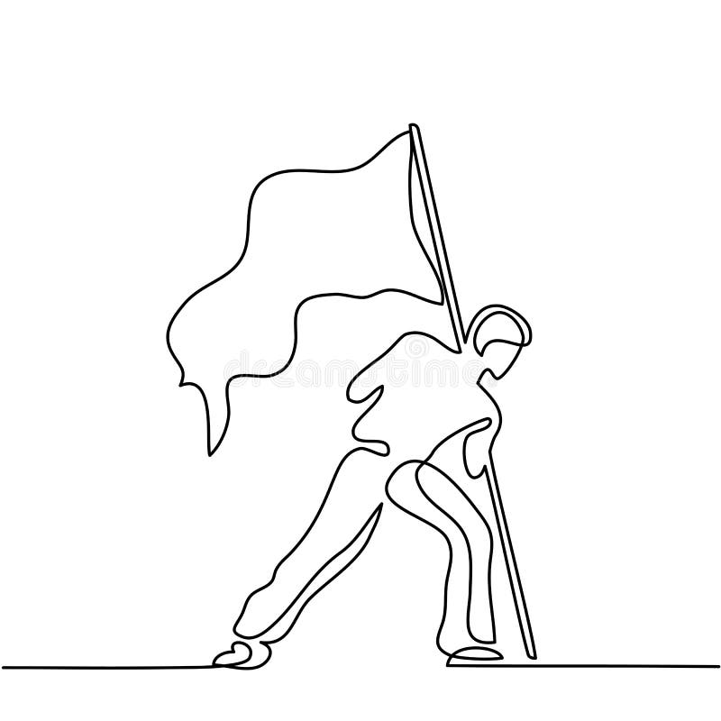 Man Holding Flag. Continuous Line Drawing Stock Vector - Illustration ...