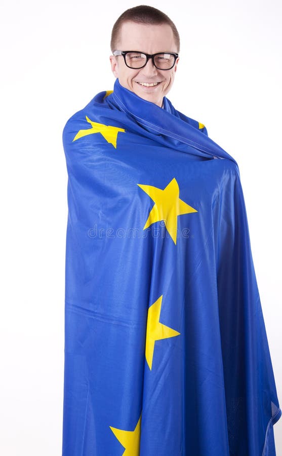 Man Holding Flag of European Union Stock Photo - Image of flag, world ...