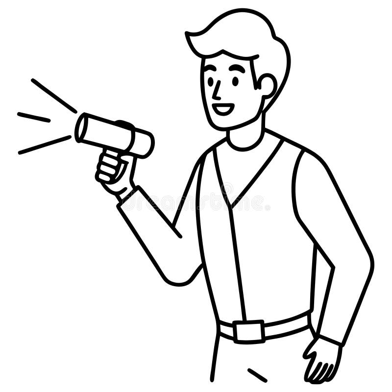 A Man is Holding a Flashlight and Smiling Stock Photo - Illustration of ...