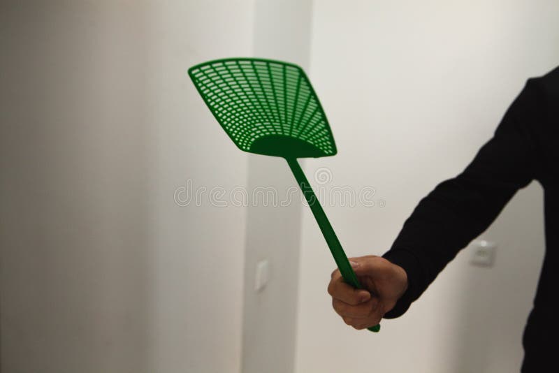 Man holding a fly swatter stock image. Image of mosquito - 254259407