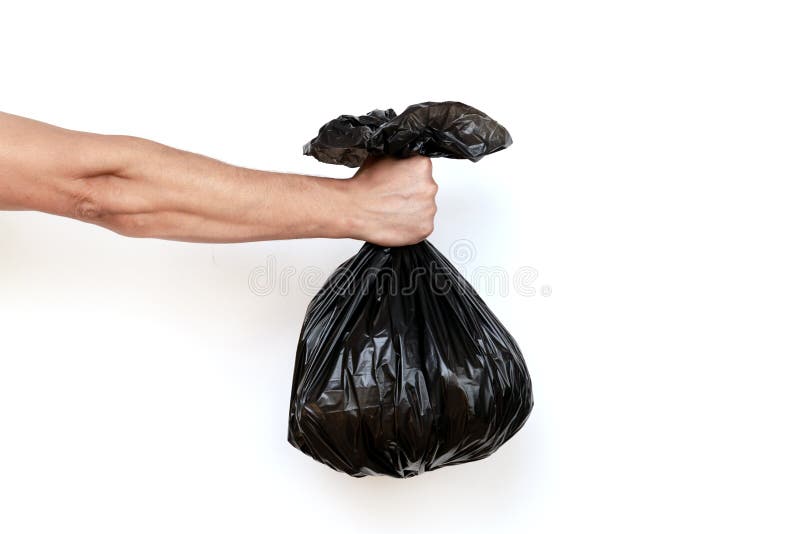 Man Holding Full Garbage Bag Isolated on White, Closeup Stock Photo ...