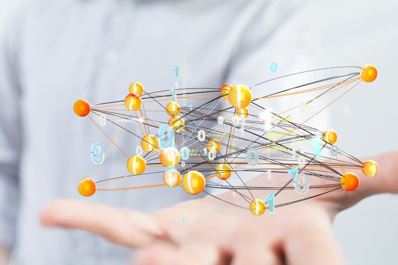 Man Holding a Futuristic Interface Depicting Global Connectivity, Data ...