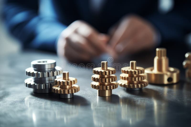Man Holding Gear in Hands. Teamwork Metallic Silver Equipment ...