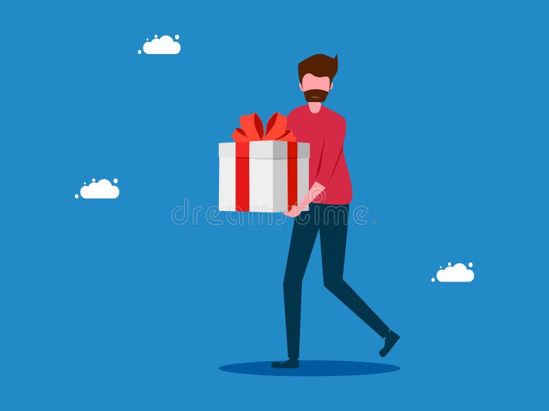 Man Holding a Gift Box. the Concept of Rewards at Work Stock Vector ...