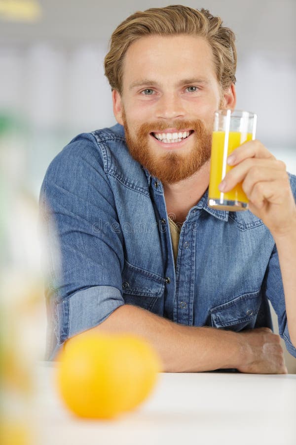 Man Holding Glass Juice Smiling Stock Photo - Image of vegetarian ...