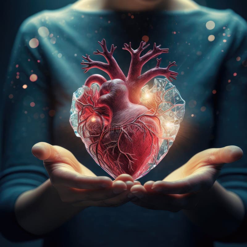 Man Holding Glowing Artificial Heart Stock Illustration - Illustration ...