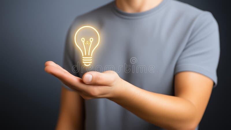 Man Holding Glowing Light Bulb Icon, Symbolizing Innovative Idea and ...