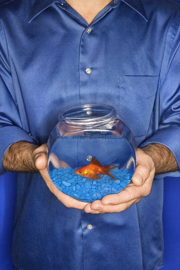 Man Holding Goldfish in Bowl. Stock Photo - Image of holding, hand: 2037754