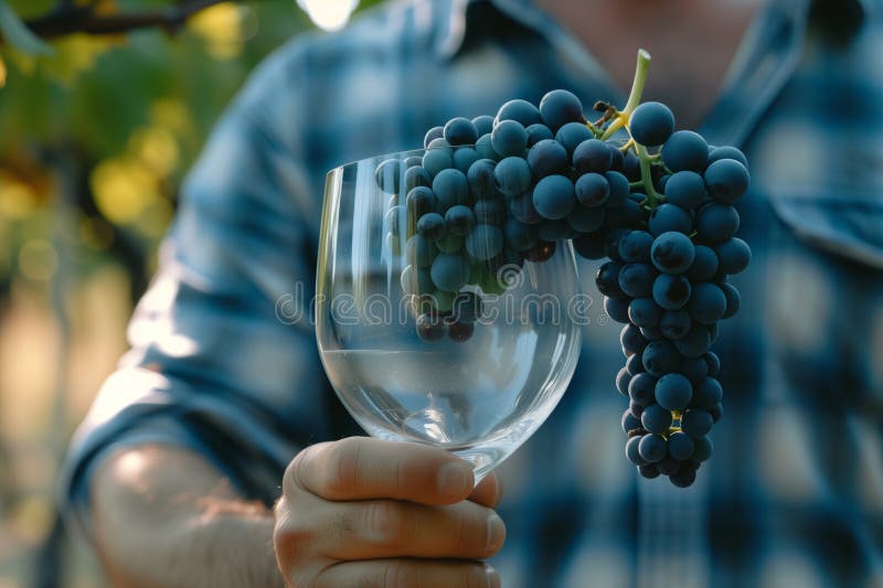 Man Holding Grape Bunch Over Wine Glass Stock Photo - Image of grapes ...