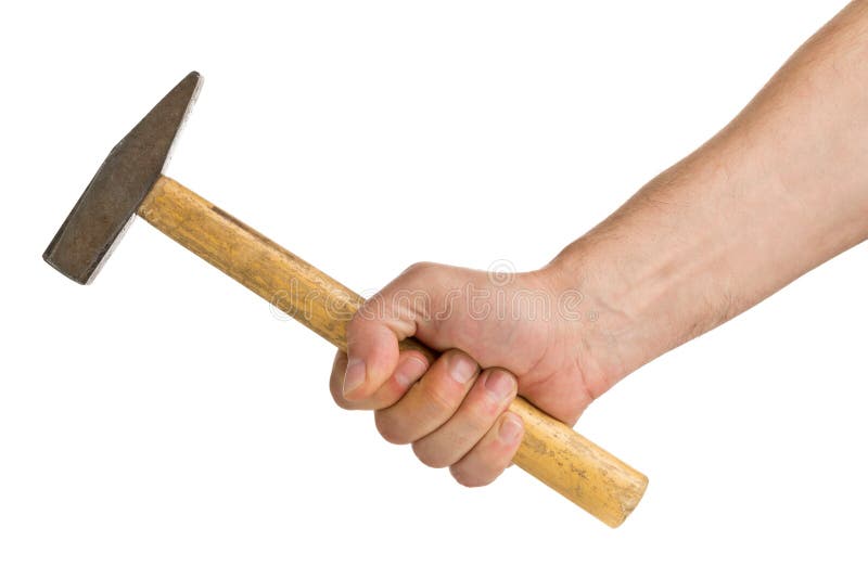 Man Holding Hammer Isolated on White Stock Photo - Image of hammer ...
