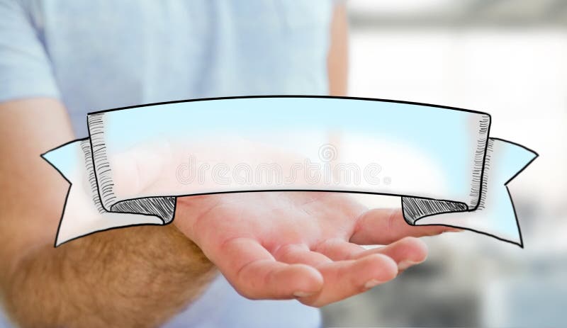 Man Holding Hand Drawn Banner Icon Stock Illustration - Illustration of ...