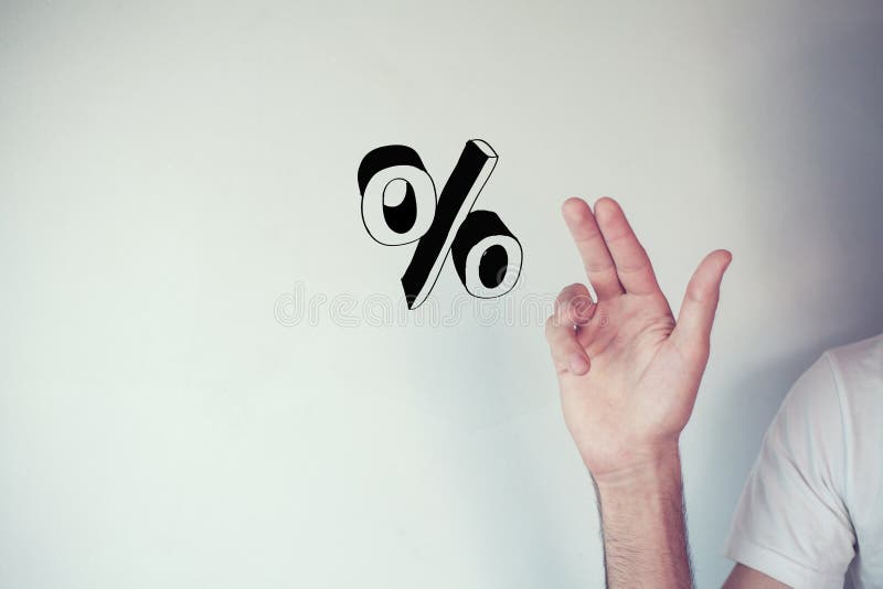 Man Holding Hand on the Percent Sign Stock Image - Image of market ...