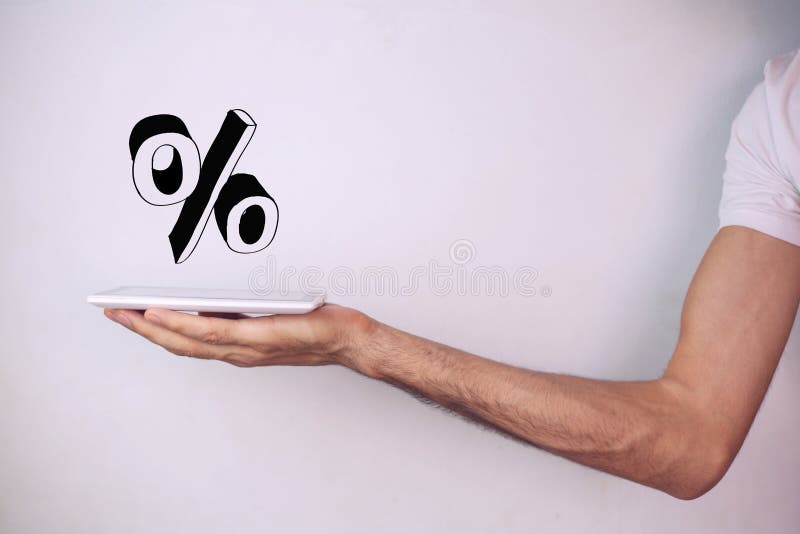Man Holding Hand on the Percent Sign Stock Photo - Image of bank, icon ...