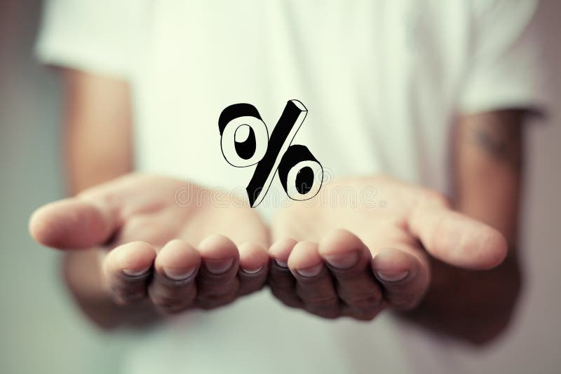 Man Holding Hand on the Percent Sign Stock Photo - Image of marketing ...