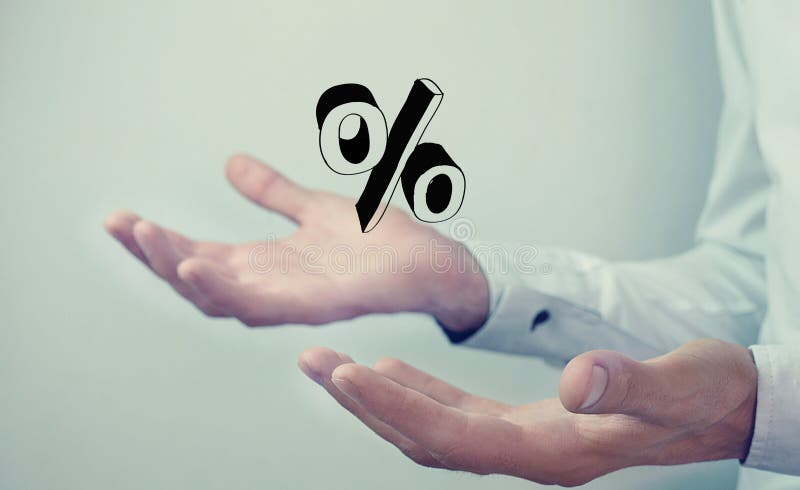 Man Holding Hand on the Percent Sign Stock Image - Image of deposit ...