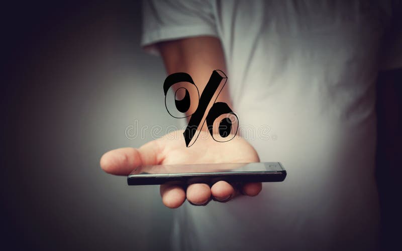 Man Holding Hand on the Percent Sign Stock Photo - Image of high ...