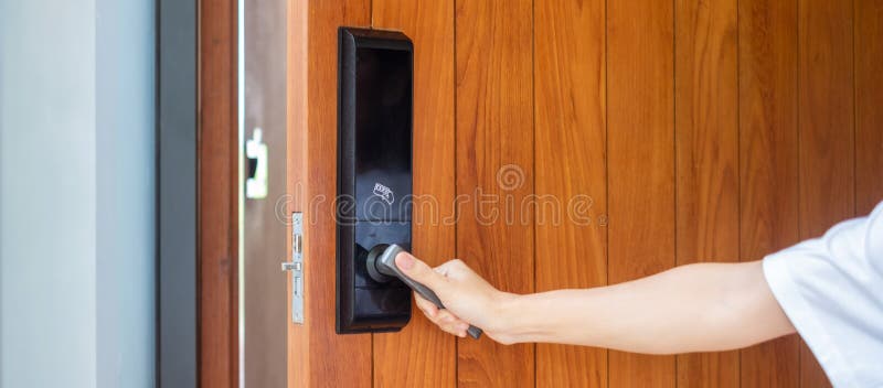 Man Holding Handle of Smart Digital Door Lock while Open or Close the ...